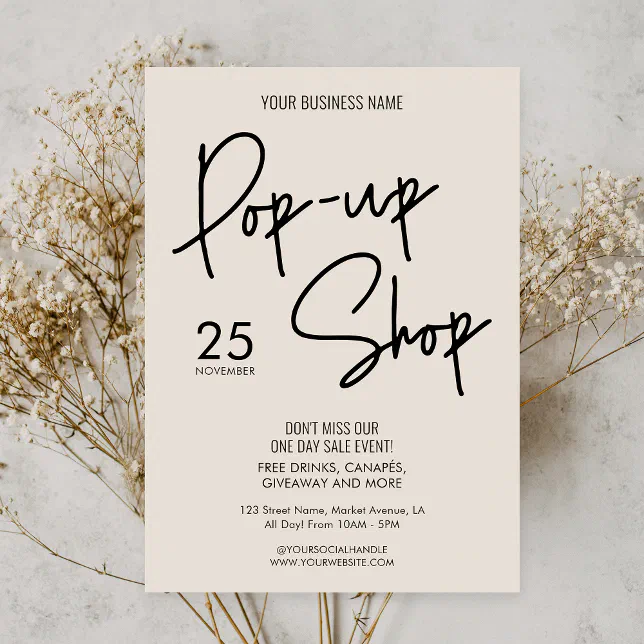 Modern Boho Beige Small Business Pop Up Shop Event Invitation | Zazzle