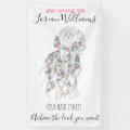 Modern Boho Black White Wavy Hair Style Floral Banner | Zazzle