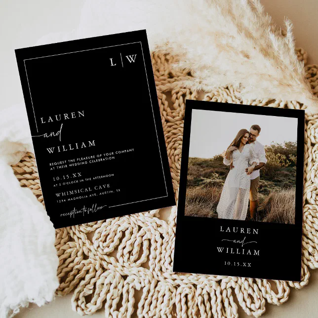 Modern Boho Black & White Wedding Invitation | Zazzle