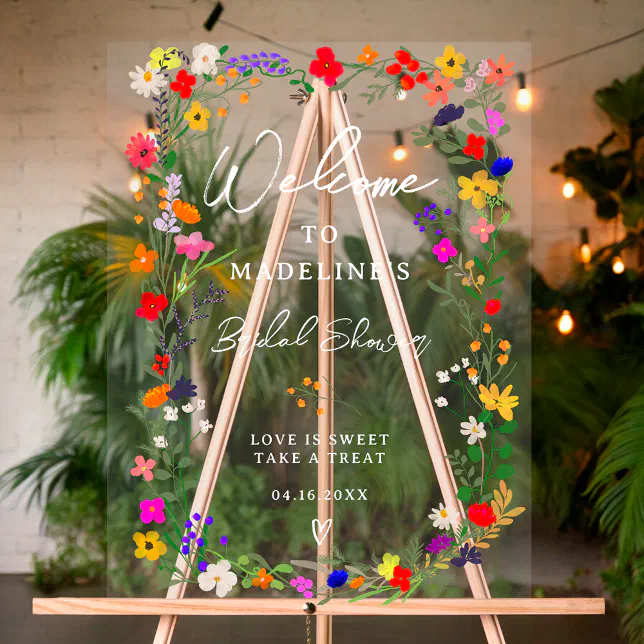Modern boho bright wild flowers bridal welcome acrylic sign | Zazzle