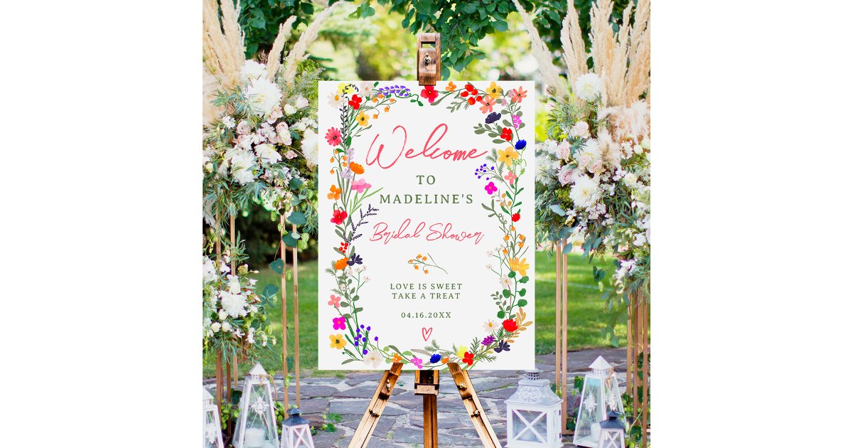 Modern boho bright wild flowers bridal welcome foam board | Zazzle