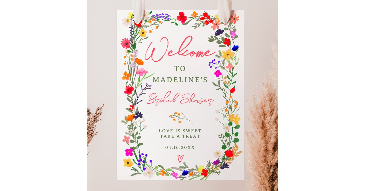 Modern boho bright wild flowers bridal welcome poster | Zazzle