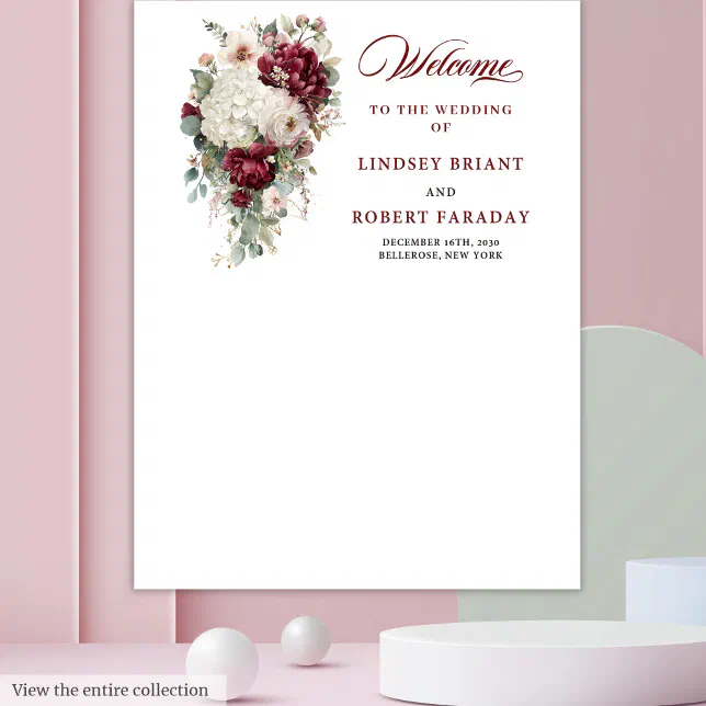 Modern Boho Burgundy White Rose Wedding Backdrop | Zazzle