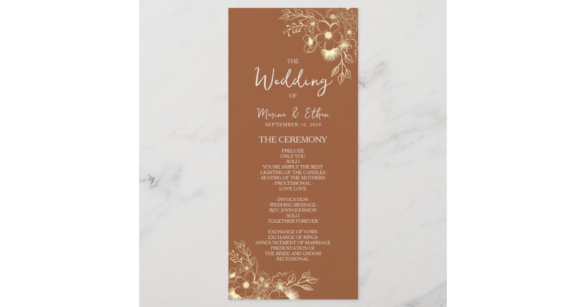 Modern Boho Burnt Orange Wedding Program | Zazzle