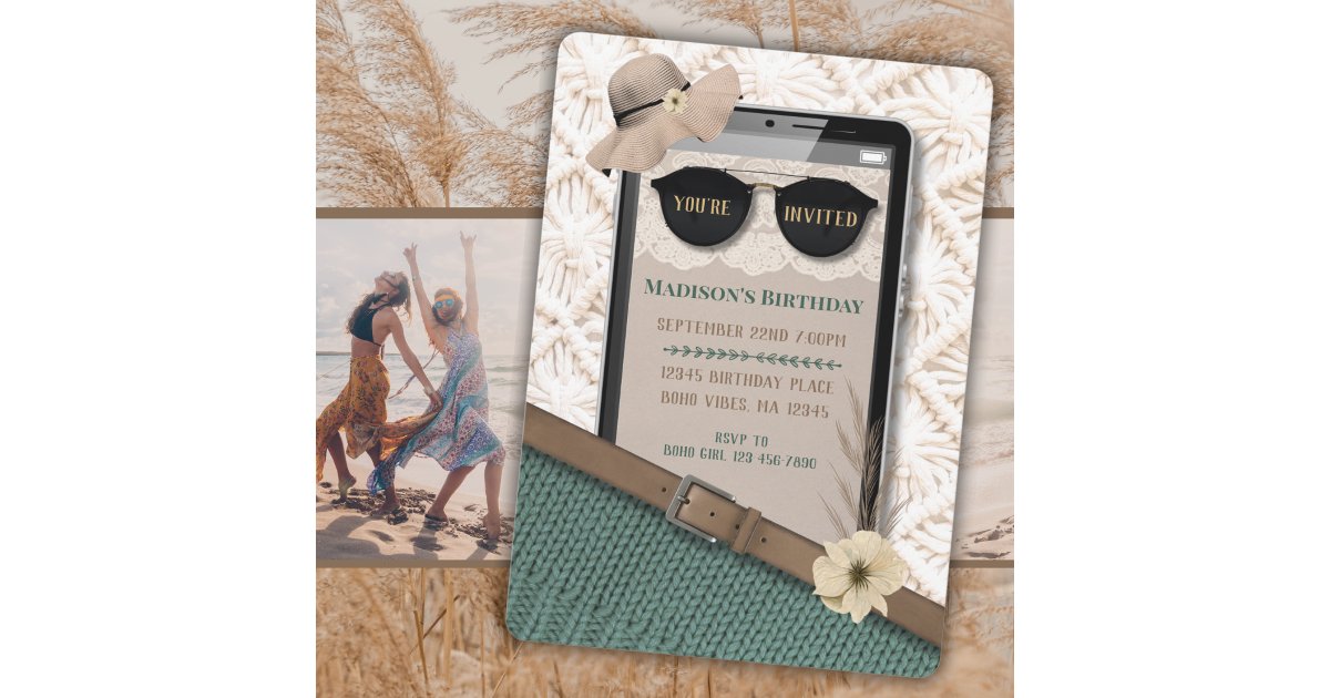 Modern Boho Cell Phone Birthday Invitation | Zazzle