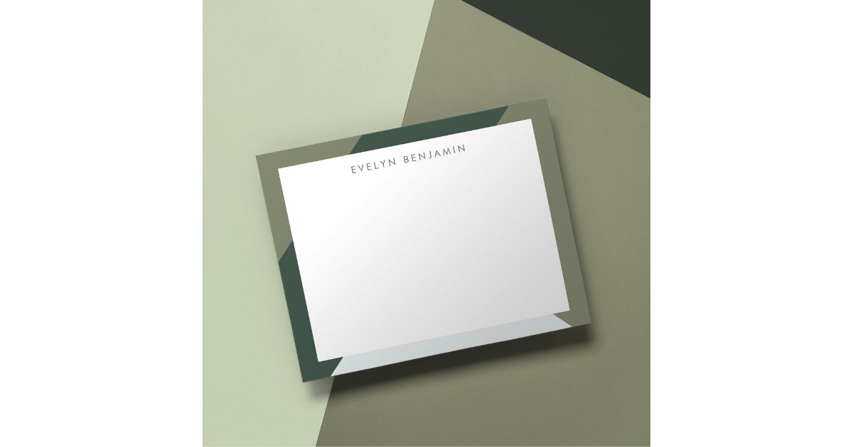 Modern Boho Chic Sage & Pine Green Pattern Border Note Card | Zazzle