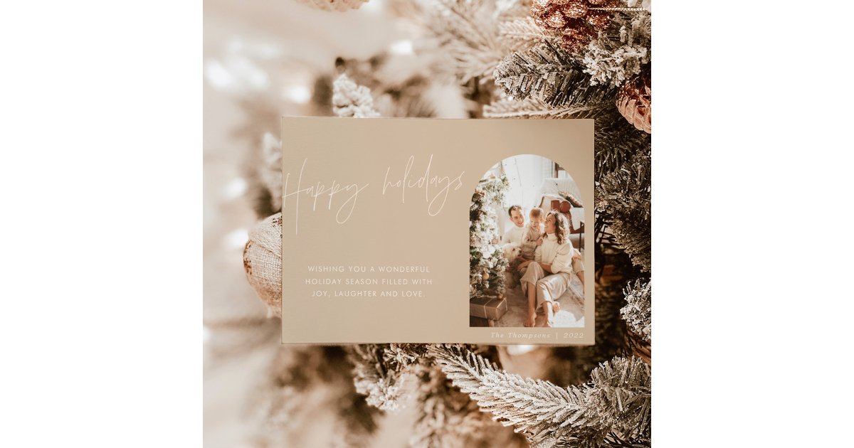 Modern Boho Christmas Card, Arch Photo Holiday Inv Invitation | Zazzle