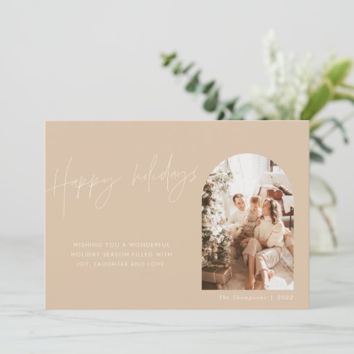 Modern Boho Christmas Card, Arch Photo Holiday Inv Invitation | Zazzle