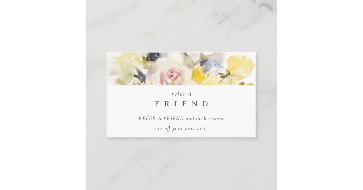 Modern Boho Colorful Rose Floral Refer A Friend Business Card | Zazzle