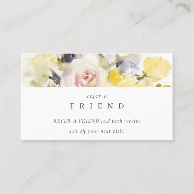 Modern Boho Colorful Rose Floral Refer A Friend Business Card | Zazzle