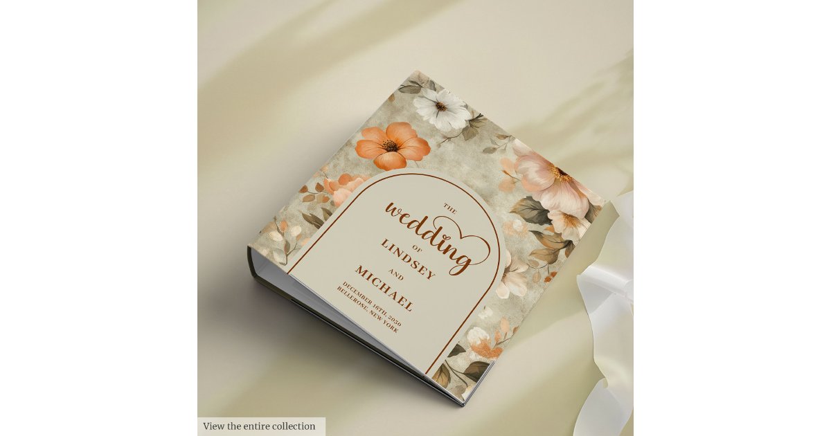 Modern Boho Copper Ivory Sage Slate Green Floral 3 Ring Binder | Zazzle