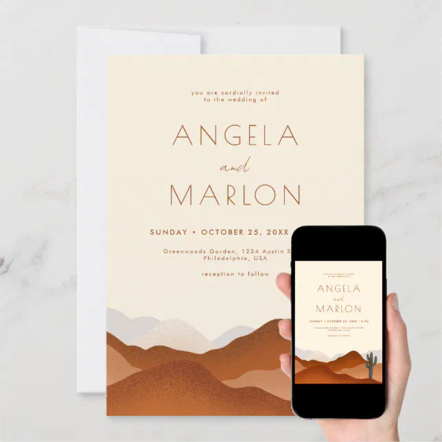 Modern Boho Desert Mountain Wedding Arch Photo Invitation | Zazzle