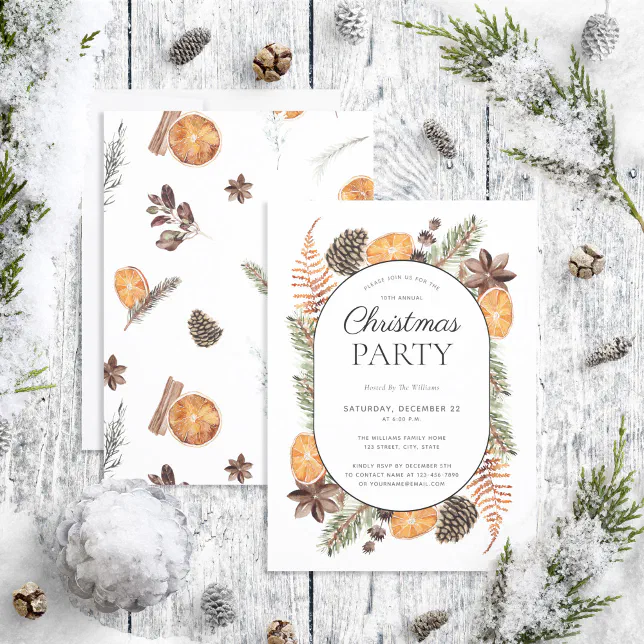 Modern Boho Dried Orange Christmas Party Invitation | Zazzle