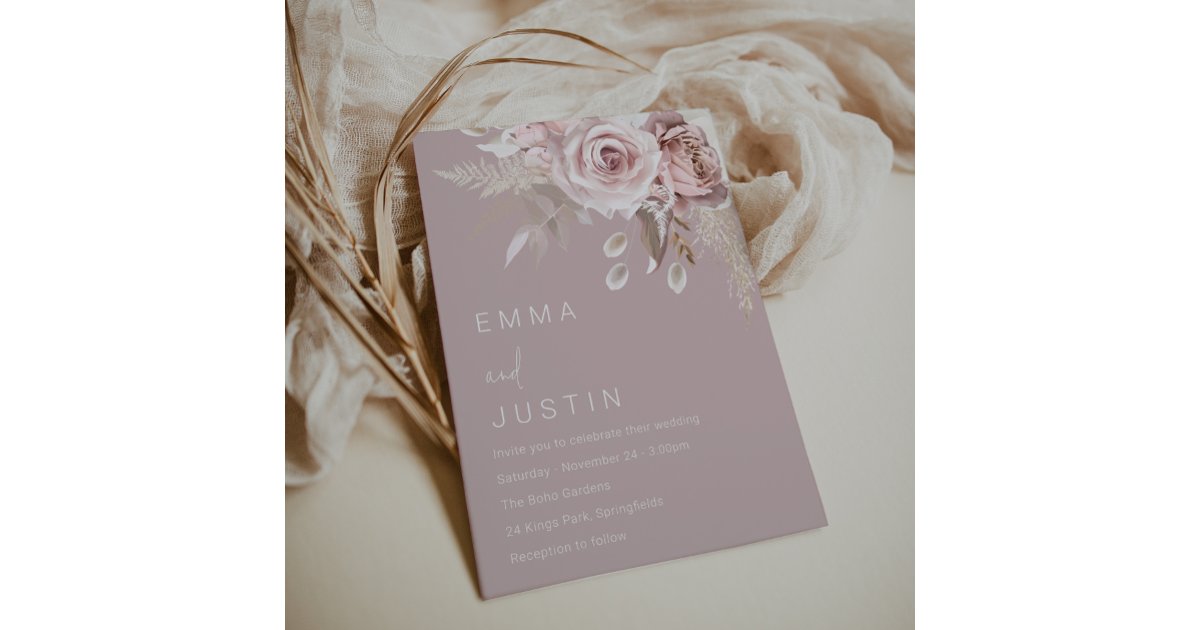 Modern Boho Dusty Rose Blush Floral Wedding Invitation | Zazzle