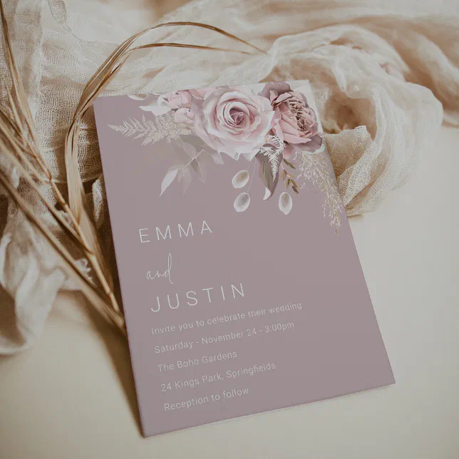 Modern Boho Dusty Rose Blush Floral Wedding Invitation | Zazzle