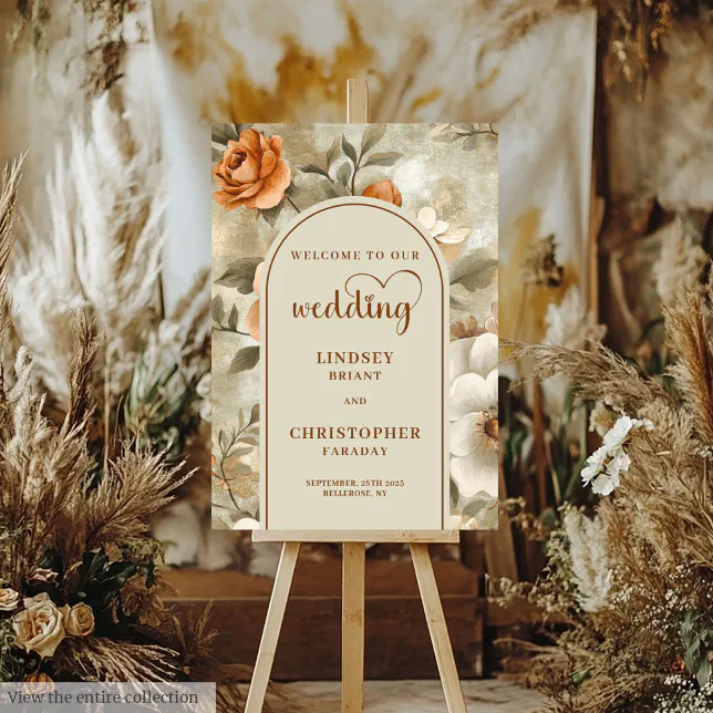 Modern Boho Earthy Ivory Sage Floral Welcome Sign | Zazzle