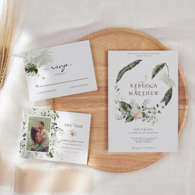 Modern Boho Floral Greenery Wedding Picture Invitation | Zazzle