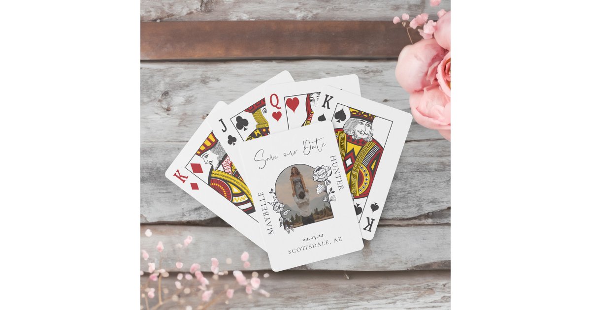 Modern Boho Floral Rose Photo Arch White Poker Cards | Zazzle