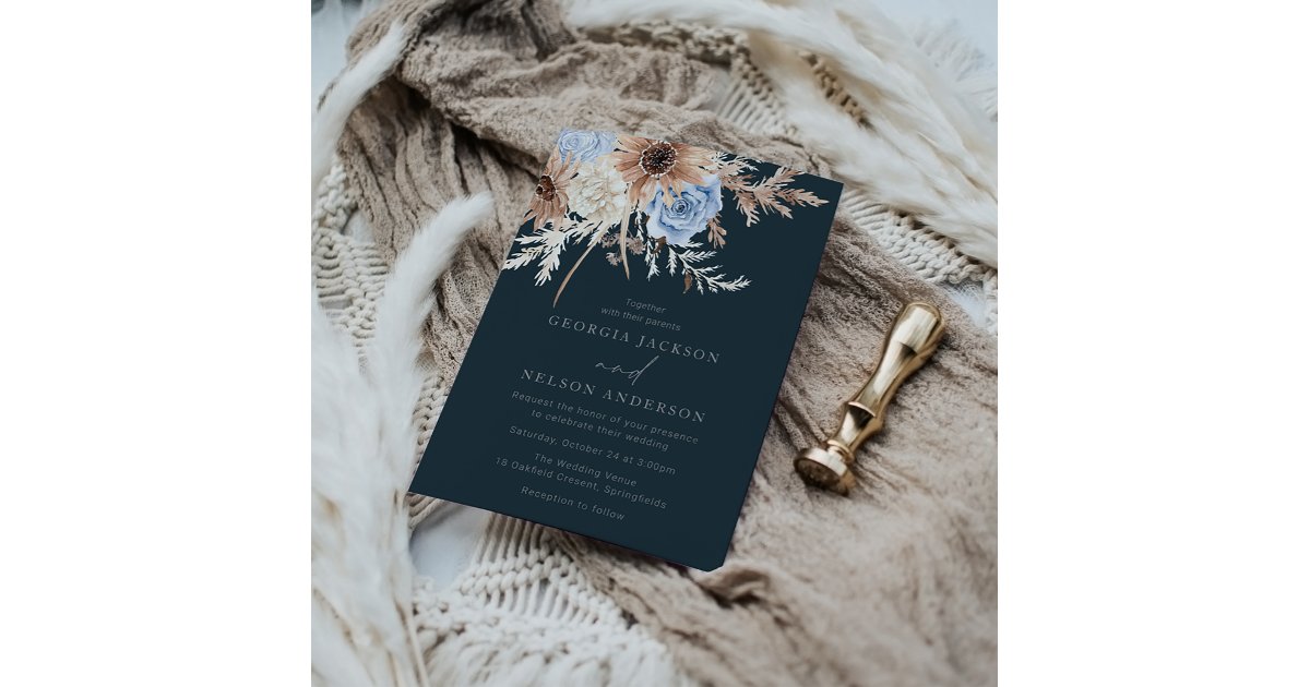 Modern Boho Floral Wedding Invitation | Zazzle