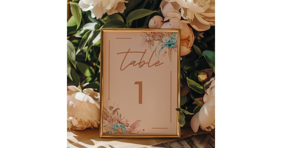 Modern Boho Floral Wedding Table Number | Zazzle
