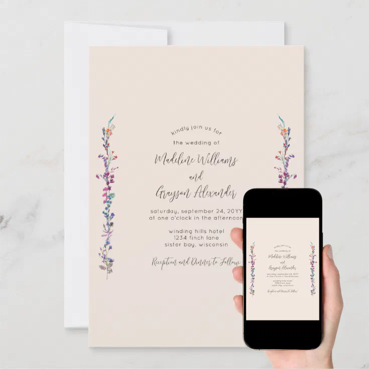 Modern Boho Floral Wildflower Wedding Invitation | Zazzle