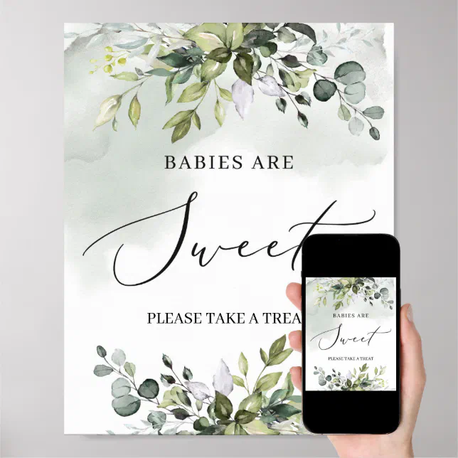 Modern boho greenery foliage babies are sweet poster | Zazzle