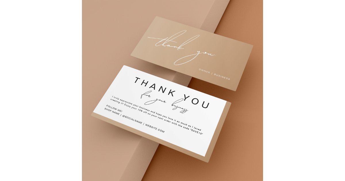 Modern Boho Handwritten Script Thank You Discount Business Card | Zazzle