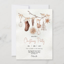 Modern Boho Holiday Christmas Party Branch Invitation | Zazzle