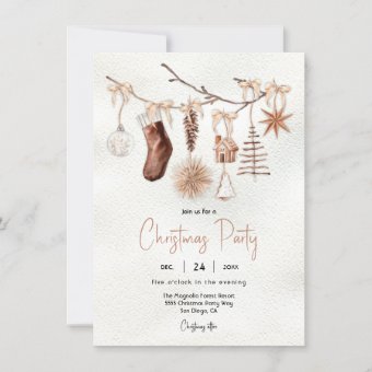 Modern Boho Holiday Christmas Party Branch Invitation | Zazzle