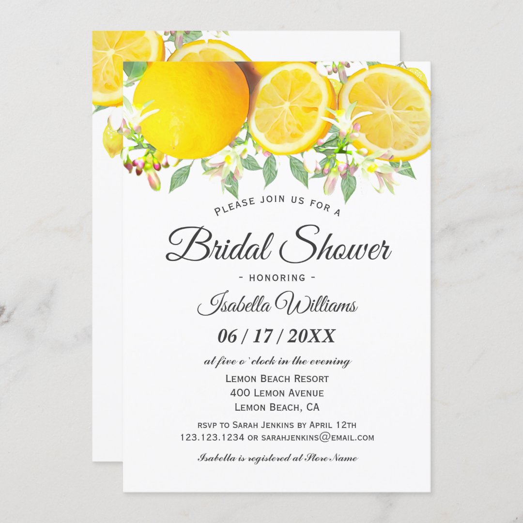 Modern Boho Lemon Summer Bridal Shower Invitation | Zazzle