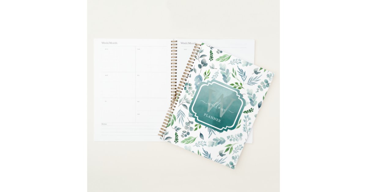 Modern Boho Monogram Greenery Eucalyptus Foliage Planner | Zazzle
