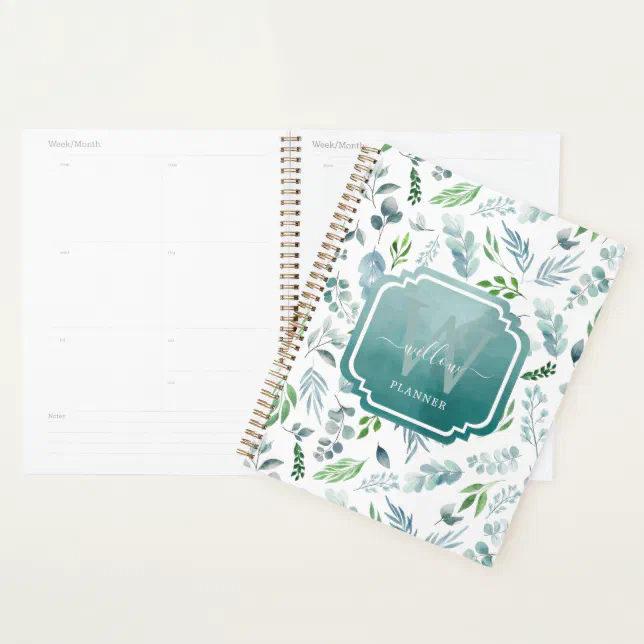 Modern Boho Monogram Greenery Eucalyptus Foliage Planner | Zazzle