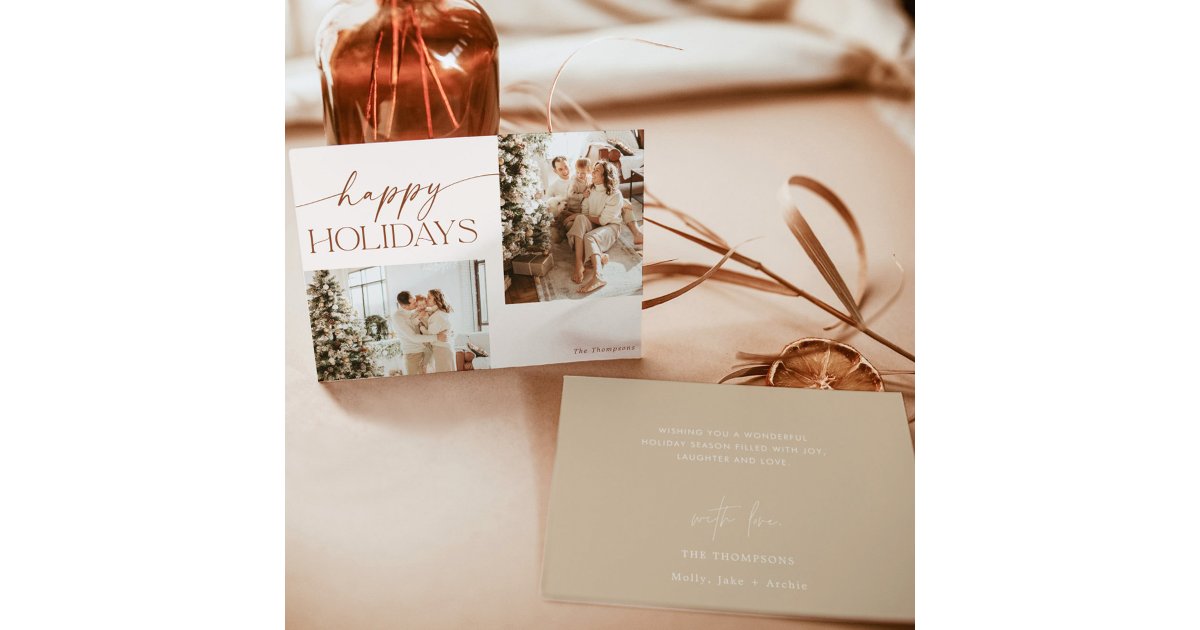 Modern Boho Photo Christmas Card | Happy Holiday | Zazzle