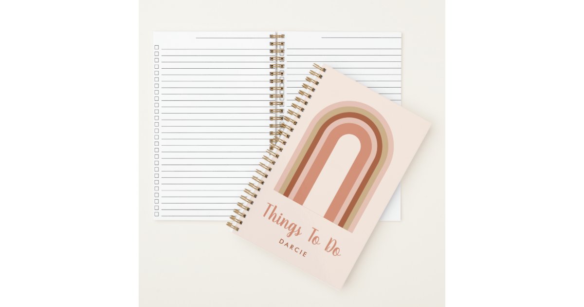 Modern Boho Pink Rainbow Things To Do Checklist Notebook | Zazzle