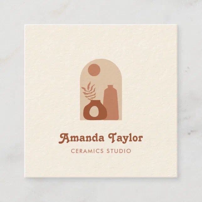 Modern Boho Pottery Terracotta Interior Design Square Business Card ...