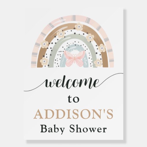 Modern Boho Rainbow Baby Shower Welcome Sign | Zazzle