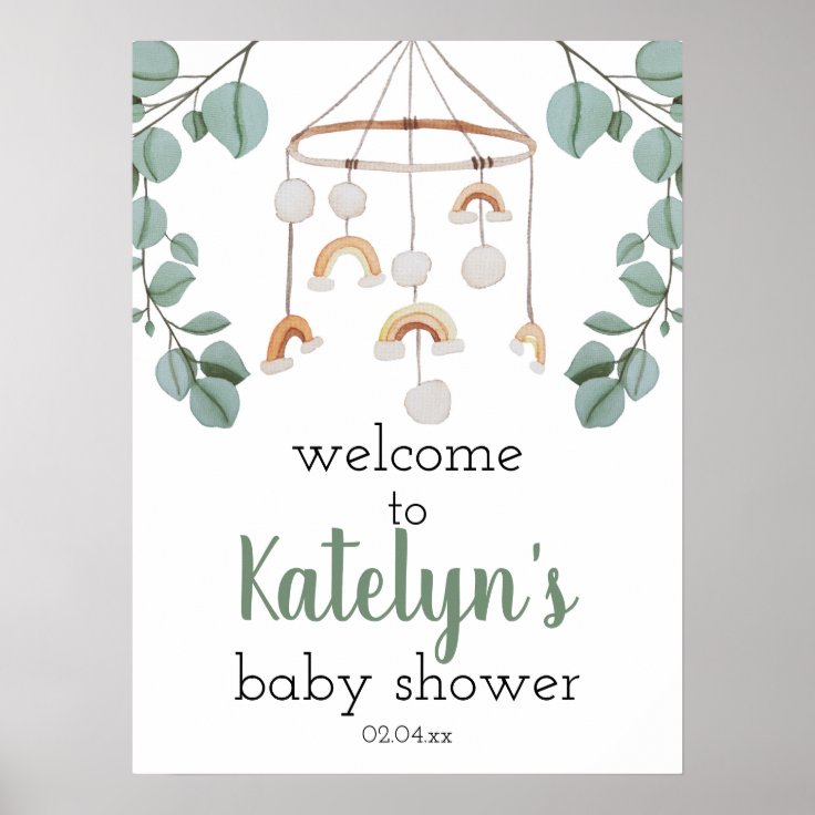 Modern Boho Rainbow Baby Shower Welcome Sign | Zazzle