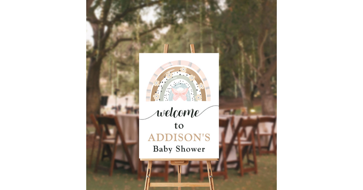 Modern Boho Rainbow Baby Shower Welcome Sign | Zazzle