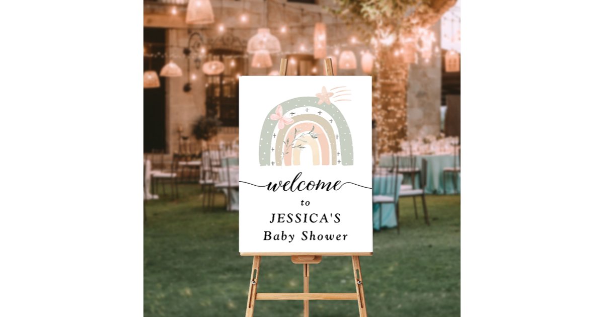 Modern Boho Rainbow Baby Shower Welcome Sign | Zazzle