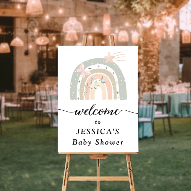 Modern Boho Rainbow Baby Shower Welcome Sign | Zazzle