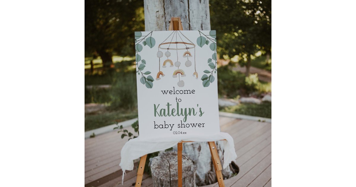 Modern Boho Rainbow Baby Shower Welcome Sign | Zazzle