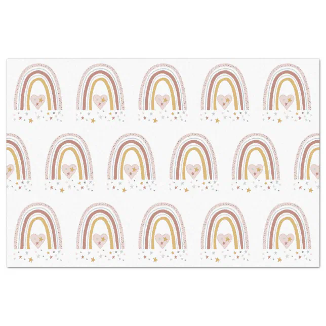 Modern BOHO Rainbow Stars Dusty Pink Mustard Girl Tissue Paper | Zazzle