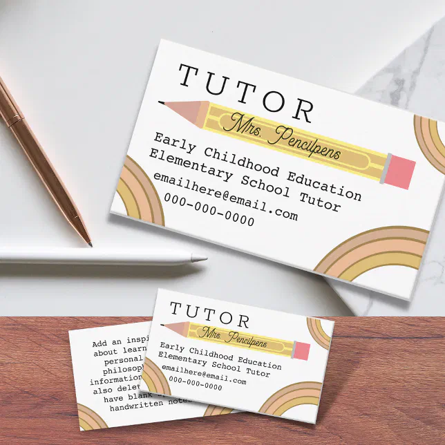 Modern Boho Rainbows Tutor Teacher Business Card | Zazzle