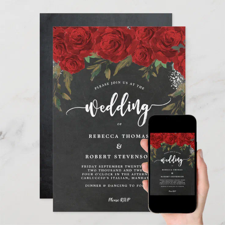 modern boho red floral wedding invitation | Zazzle
