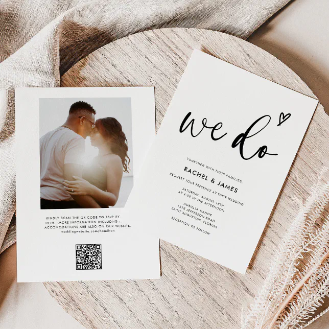 Modern Boho Script We Do Qr Code Wedding Invitation | Zazzle