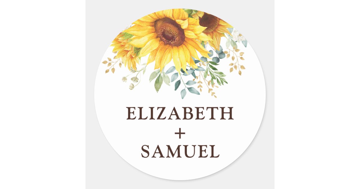Modern Boho Sunflower Summer Garden Wedding Classic Round Sticker | Zazzle