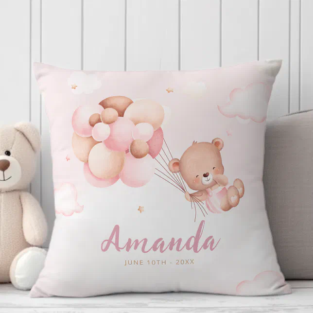Modern Boho Teddy Bear Baby Shower Gift Baby Girl Throw Pillow | Zazzle