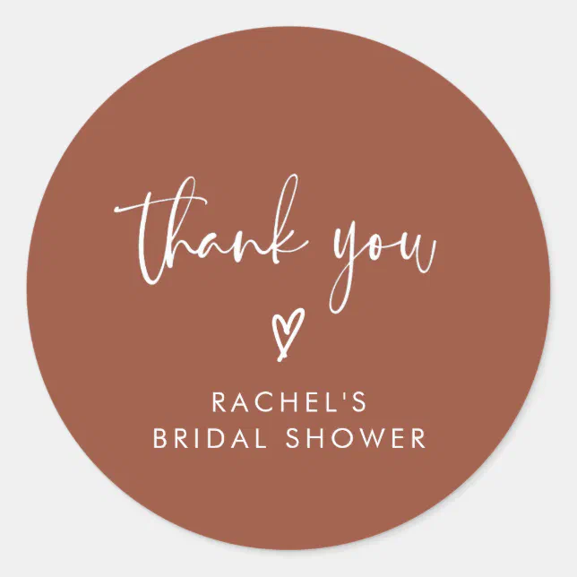 Modern Boho Terracotta Bridal Shower Thank You Classic Round Sticker ...