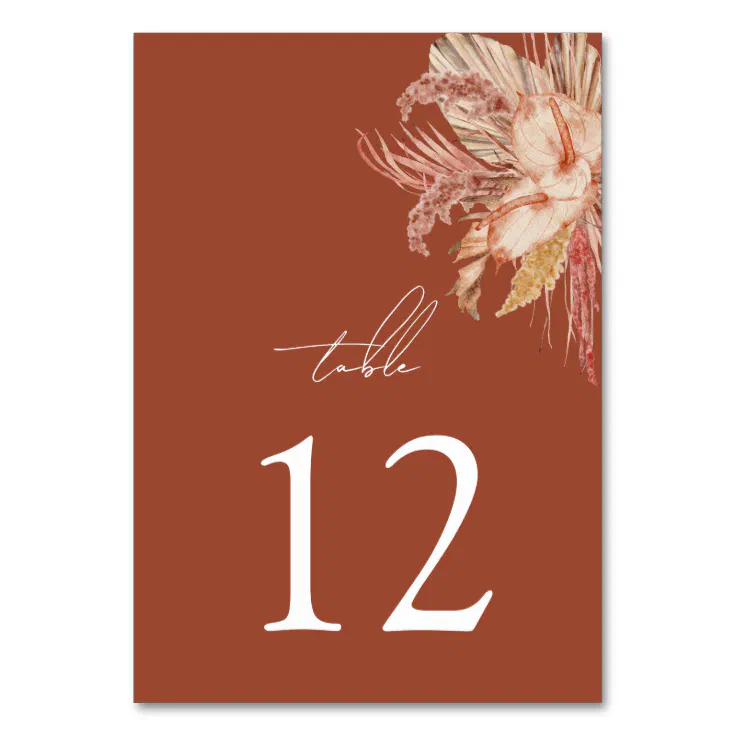 Modern Boho Terracotta Rustic Wedding Table Number | Zazzle