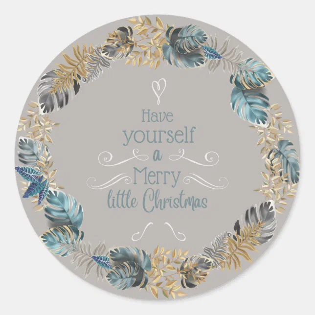 Modern Boho Tropical Christmas Wreath Classic Round Sticker | Zazzle